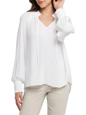 NYDJ Gemma Smocked Neck Top - Optic White
