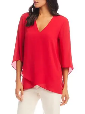 Karen Kane Asymmetric Hem Crepe Top - Cherry