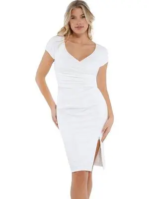 POPILUSH Shapewear Short Sleeve Sheath Dress - Linen White