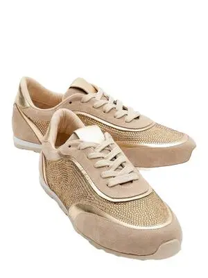 FOREVER & ALWAYS SHOES Bonia Rhinestone Sneakers - Beige Suede Leather