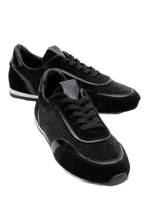 FOREVER & ALWAYS SHOES Bonia Rhinestone Sneakers - Black Suede Leather