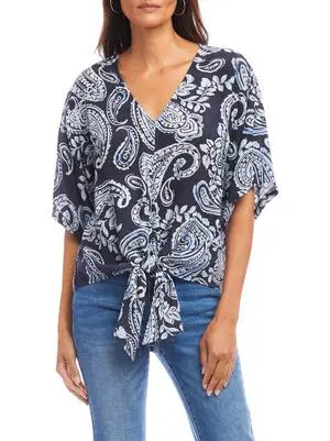 Karen Kane Flutter-sleeve Front-tie Top - Paisley