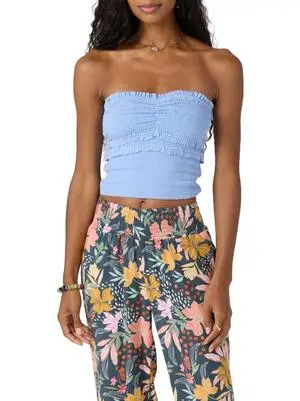 O'Neill Dedra Smocked Ruffle Strapless Crop Top - Hydrangea