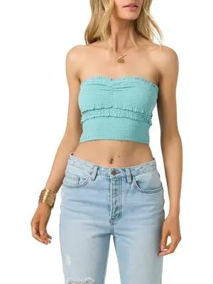 O'Neill O'Neill Dedra Smocked Ruffle Strapless Crop Top Nile Blue