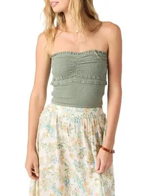 O'Neill O'Neill Dedra Smocked Ruffle Strapless Crop Top Sea Spray