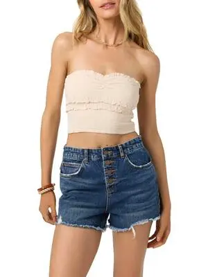 O'Neill Dedra Smocked Ruffle Strapless Crop Top - Tapioca