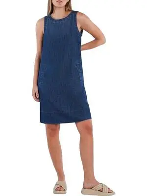 WASH LAB DENIM Little Denim Shift Dress - Dark Wash Blue