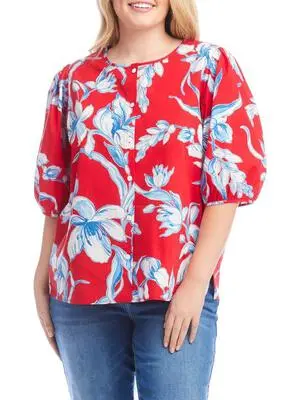 Karen Kane Floral Puff Sleeve Blouse - Print