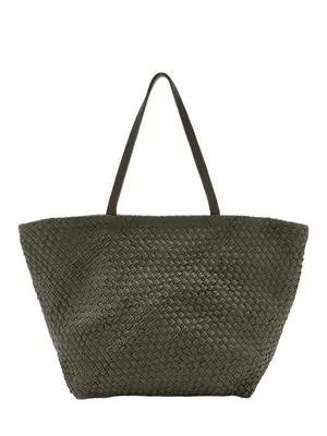 ST. AGNI Large Woven Leather Trapeze Tote Bag - Grey