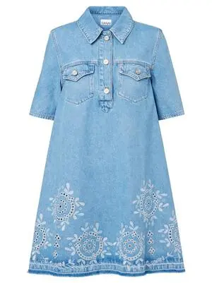 GANNI Broderie Anglaise Denim Minidress - Blue