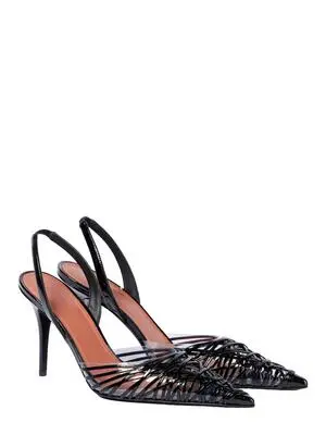 Amina Muaddi Lori 90 Patent Leather And Pvc Slingback Pumps - Black