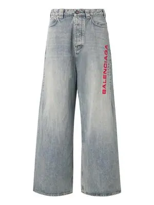 Balenciaga Logo Embroidered Wide-leg Jeans - Grey