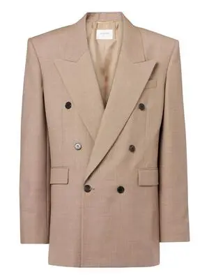 Saint Laurent Wool Double-breasted Blazer - Beige