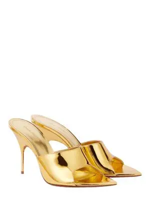 Amina Muaddi Bianca 95 Metallic Leather Mules - Gold