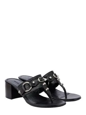 Balenciaga City 50 Studded Leather Thong Sandals - Black