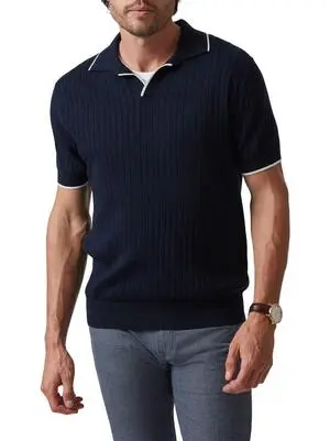 34 Heritage Rib Short Sleeve Polo Sweater - Navy