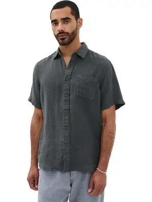 Faherty Brand Palma Basketweave Linen Shirt - Washed Black