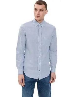 Gitman Bros Striped Linen Shirt - Blue Stripe