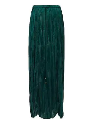 LEEM Lace Insert Plisse Woven Maxi Skirt - Green