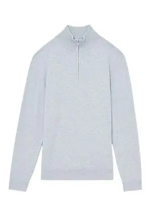 REISS Swinley Half-Zip Knitted Jumper Soft Blue
