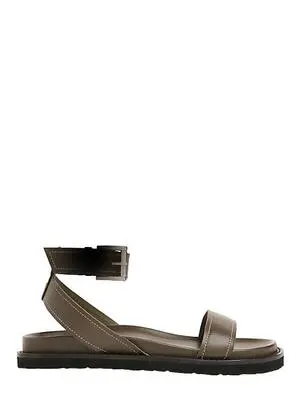 Whistles Ottie Contrast-stitch Leather Sandals - Khaki/olive