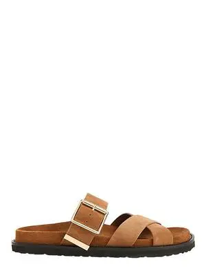 Whistles Celestine Buckle-detail Leather Sliders - Tan