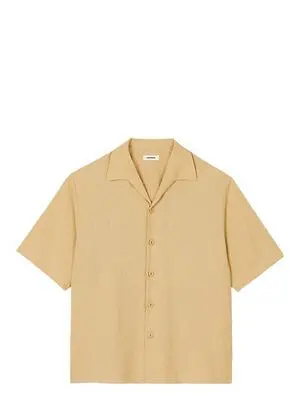Sandro Short-sleeved Cotton And Linen Shirt - Naturels