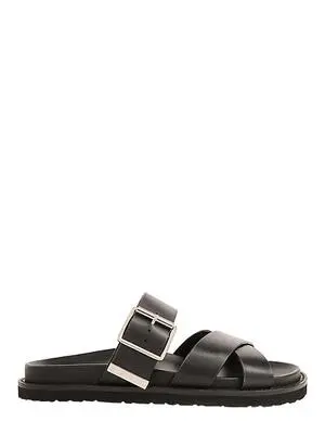 Whistles Celestine Buckle-detail Leather Sliders - Black