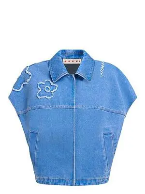 Marni Flower-patch Cotton Denim Shirt - Pcb44