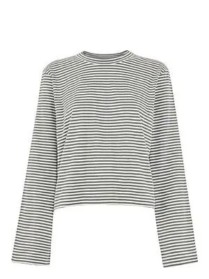 Whistles Stripe Cropped Long-sleeve Cotton-jersey T-shirt - Khaki/olive