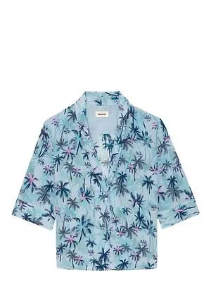 Zadig&Voltaire Palm-print Short-sleeved Silk Shirt - Mist