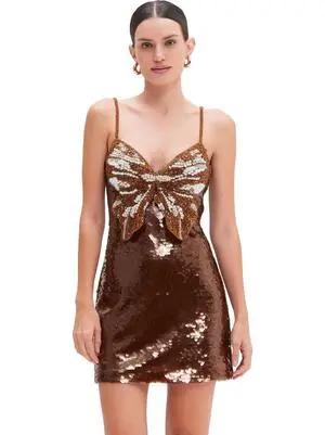 PatBO Sequin Butterfly Mini Dress - Brown
