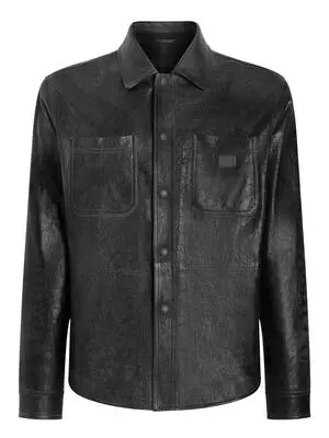 Dolce & Gabbana Leather Shirt With Logo And Tag - Black
