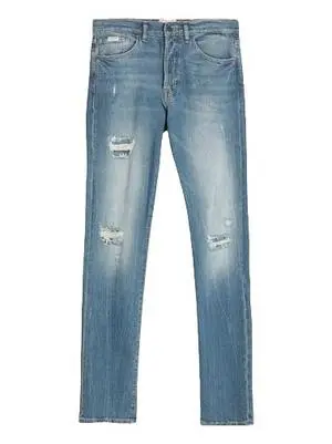 Guess Straight-leg Jeans With Leather Trims - Blue