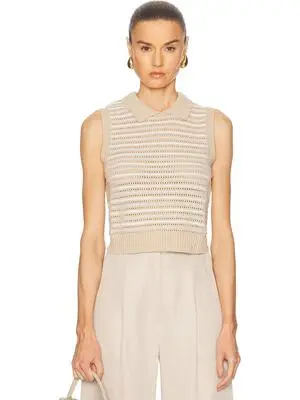 Matthew Bruch Striped Mesh Collared Tank Top - Natural Knit