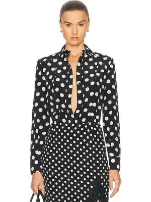 Carolina Herrera Long Sleeve Button-down Top - Black & Ivory