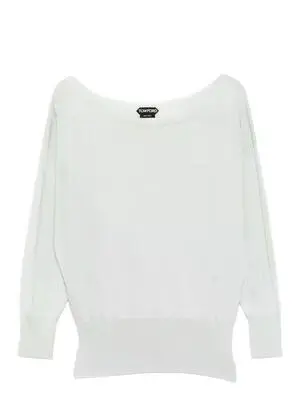 TOM FORD Embroidered-logo Boat-neck Top - Green