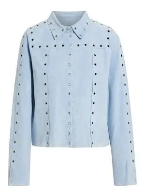 RE/DONE Eyelet-embellished Suede Shirt - Light Blue