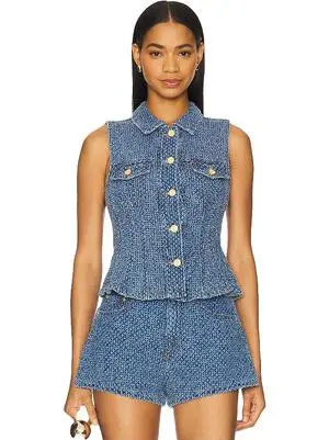 GANNI Fluffy Denim Fitted Top - Mid Blue Stone