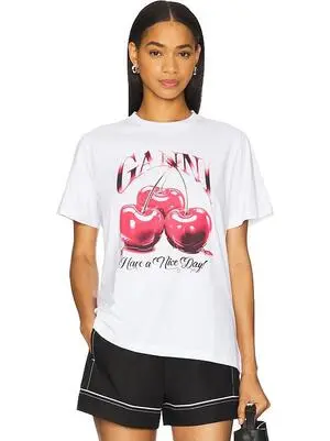 GANNI Cherry Relaxed T-shirt - Bright White
