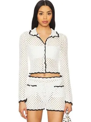 STONE COLD FOX Hand Crochet Collared Shirt - Ivory & Black