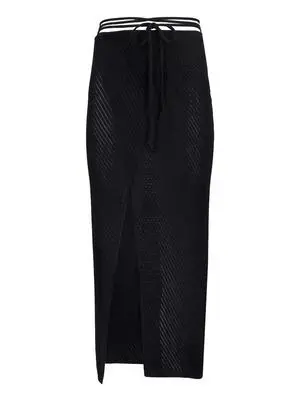 LANEUS Pointelle-knit Maxi Wrap Skirt - Black