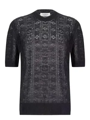 LANEUS Pointelle-knit T-shirt - Black
