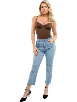 POPILUSH Shapewear Tummy Control Corset Thong Bodysuit - Dark Caramel