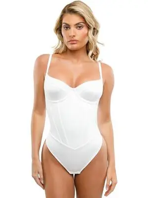POPILUSH Shapewear Tummy Control Corset Thong Bodysuit - Pearl White