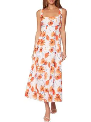 LOST + WANDER Poppy Blooms Cotton Maxi Dress - White Orange Floral