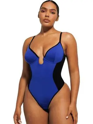 SHAPELLX Airslim Deep Plunge Thong Shaping Bodysuit - Midnight Blue