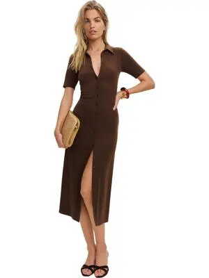 REFORMATION Aiden Knit Midi Dress Brown