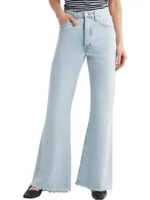 FRAME The Lax Frayed High-rise Flare Jeans - Wisp Raw Fray