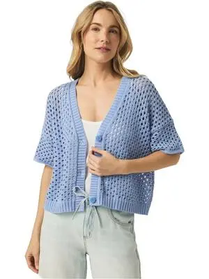 Splendid Nova Pointelle Short Sleeve Cardigan - Blue